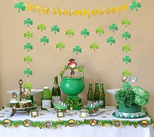 Weimaro Let The Shenanigans Begin Banner, Glittery St. Patrick’s Day Decorations, Indoor Home St Patricks Day Sign, St Patty’s Day Deocrations, Welcome Irish Party Decorations Supplies