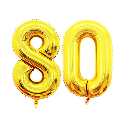 GOER 42 Inch Gold Number 80 Balloon,Jumbo Foil Helium Balloons for 80th Birthday Party Decorations and 80th Anniversary Event