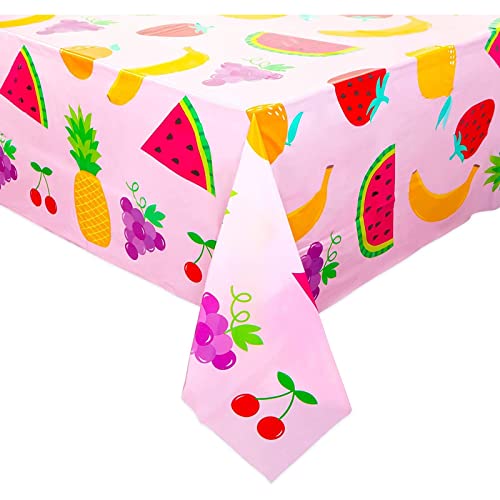 Tablecloth for Two-tti Frutti 2nd Birthday Party Decorations (Pink, 54 x 108 in, 3 Pack)