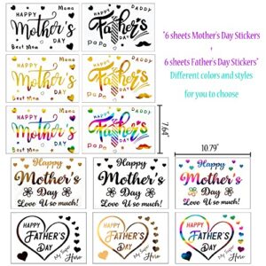 Mother's Day Balloon Stickers Father's Day Letters Decals 12 Pcs Gold Black Rainbow DIY Paster Party Supplies Glass Sticker for Bobo Transparent Balloon Decor