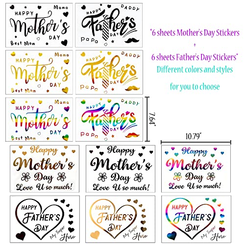 Mother's Day Balloon Stickers Father's Day Letters Decals 12 Pcs Gold Black Rainbow DIY Paster Party Supplies Glass Sticker for Bobo Transparent Balloon Decor