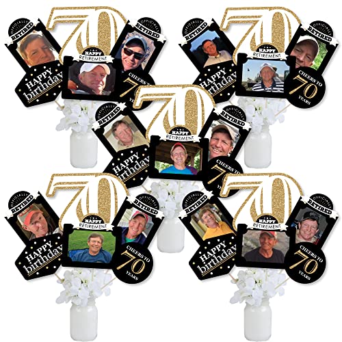 Big Dot of Happiness Adult 70th Birthday - Gold - Table Decor Kit - Party Centerpieces Photo Table Toppers Bundle - 30 Pc