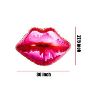 HORUIUS Red Lips Balloons Lipstick Balloons Red Kiss Lips Balloons Shaped Foil Mylar Balloons for Birthday Bridal Shower Valentine's Day Wedding Party Marriage Engagement Decorations 4PCS