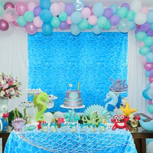 Ocean Waves Plastic Tablecloth Blue 54 x 108 Inch Underwater Party Table Cover and Fish Net Party Decorations Nautical Themed Cotton Fishnet Pirate Decor Mermaid Table Cloths for Parties(2 Pieces)