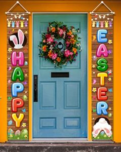 easter party supplies-happy easter porch sign banner,2pcs hello peeps front door welcome banner for spring theme easter bunny door decoration (porch)