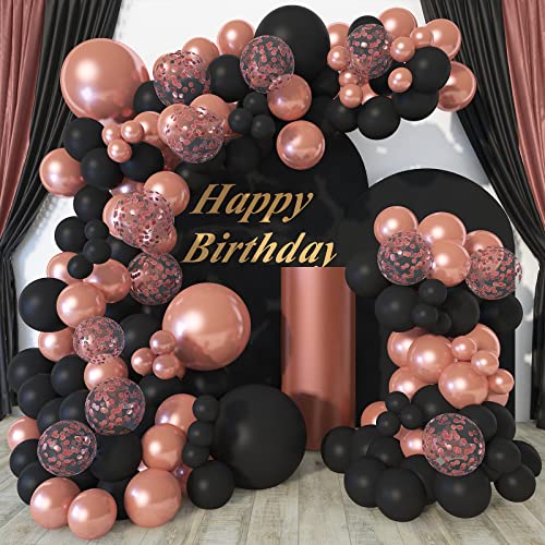 TOPLLON Rose Gold Balloon Arch Kit 134 Pcs, Rose Gold Black Party Decorations with Metallic Rose Gold Confetti Balloons Garland for Baby Shower Birthday Party Bridal Wedding Decorations