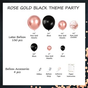 TOPLLON Rose Gold Balloon Arch Kit 134 Pcs, Rose Gold Black Party Decorations with Metallic Rose Gold Confetti Balloons Garland for Baby Shower Birthday Party Bridal Wedding Decorations