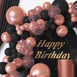 TOPLLON Rose Gold Balloon Arch Kit 134 Pcs, Rose Gold Black Party Decorations with Metallic Rose Gold Confetti Balloons Garland for Baby Shower Birthday Party Bridal Wedding Decorations