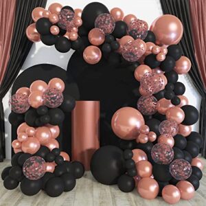 TOPLLON Rose Gold Balloon Arch Kit 134 Pcs, Rose Gold Black Party Decorations with Metallic Rose Gold Confetti Balloons Garland for Baby Shower Birthday Party Bridal Wedding Decorations