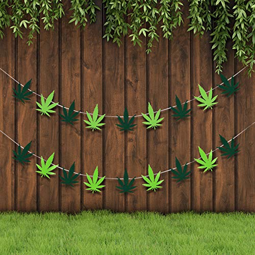 2 Pieces Pot Leaves Felt Banners Pot Leaf Weed Shaped Banners Green Weed Leaves Banner Decorations for Party Home Supplies