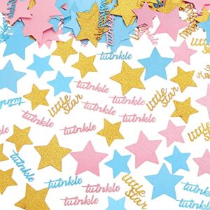 350 pieces twinkle star confetti gender reveal confetti blue and pink table confetti star confetti for baby shower gender reveal party decorations wedding baby birthday graduation decoration