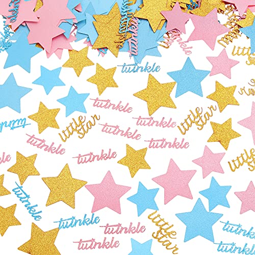 350 Pieces Twinkle Star Confetti Gender Reveal Confetti Blue and Pink Table Confetti Star Confetti for Baby Shower Gender Reveal Party Decorations Wedding Baby Birthday Graduation Decoration