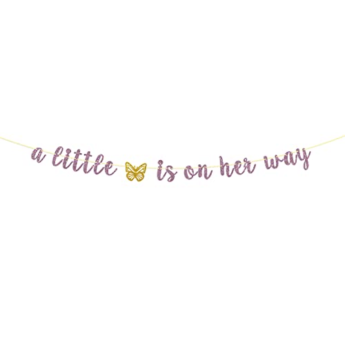 Purple Glitter A Little Butterfly is on Her Way Banner, Gender Reveal Baby Shower Banner, Girl's Baby Shower Party Decorations