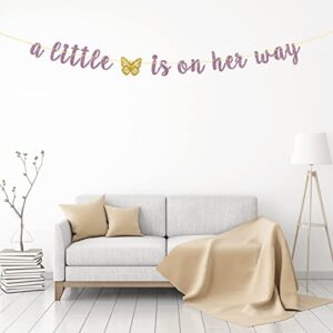 Purple Glitter A Little Butterfly is on Her Way Banner, Gender Reveal Baby Shower Banner, Girl's Baby Shower Party Decorations