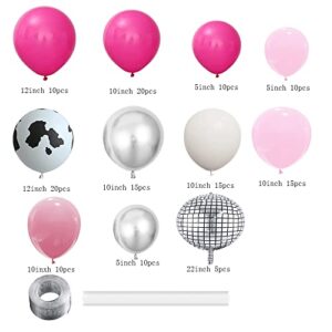 BALONAR 140Pcs Disco Cowgirl Pink Balloons Arch Garland Kit with 22/12/10/5inch Hot Pink Silver Cow Print Farm Animal Balloons for Girl Birthday Party Baby Shower Bridal Shower Wedding Supplies (Pink)