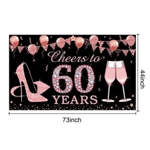 Kauayurk Birthday Decorations Cheers to 60 Years Banner, Rose Gold 60 Year Old Birthday Backdrop Party Supplies for Women, Large Fifty Birthday Poster Sign Decor