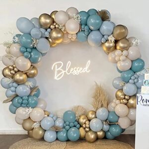 dusty blue balloon garland arch kit,152pcs slate blue macaron blue metallic chrome gold white sand birthday balloons for baby shower bridal shower boho wedding party backdrop decoration