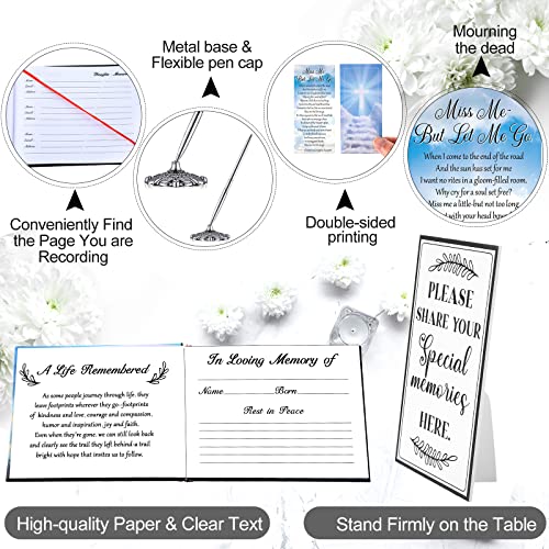 Funeral Guest Book for Memorial Service Celebration of Life Guest Book 100 Pieces Double Sided Prayer Funeral Cards Silver Signature Pen with Stand and Memory Table Sign Funeral Favors (Crosses Style)