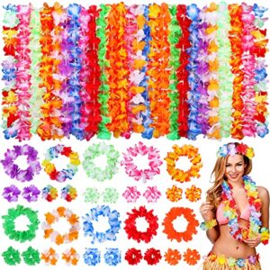 70 counts hawaiian leis bulk luau party decorations hawaiian tropical party favors lei for adults kids hawaii silk flower leis necklaces headbands wristbands hawaiian luau party supplies floral leis