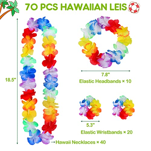 70 Counts Hawaiian Leis Bulk Luau Party Decorations Hawaiian Tropical Party Favors Lei for Adults Kids Hawaii Silk Flower Leis Necklaces Headbands Wristbands Hawaiian Luau Party Supplies Floral Leis