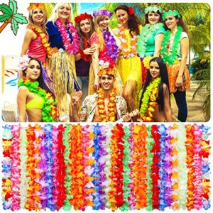 70 Counts Hawaiian Leis Bulk Luau Party Decorations Hawaiian Tropical Party Favors Lei for Adults Kids Hawaii Silk Flower Leis Necklaces Headbands Wristbands Hawaiian Luau Party Supplies Floral Leis