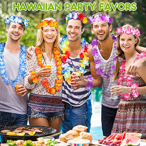 70 Counts Hawaiian Leis Bulk Luau Party Decorations Hawaiian Tropical Party Favors Lei for Adults Kids Hawaii Silk Flower Leis Necklaces Headbands Wristbands Hawaiian Luau Party Supplies Floral Leis