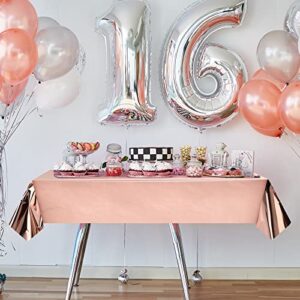 12 Pack Rose Gold Foil Tablecloth Party Rectangular Metallic Table Covers 54 x 108 Inch Shiny Plastic Table Cloths Waterproof Holographic for Christmas Birthday Wedding Anniversary Party Supplies