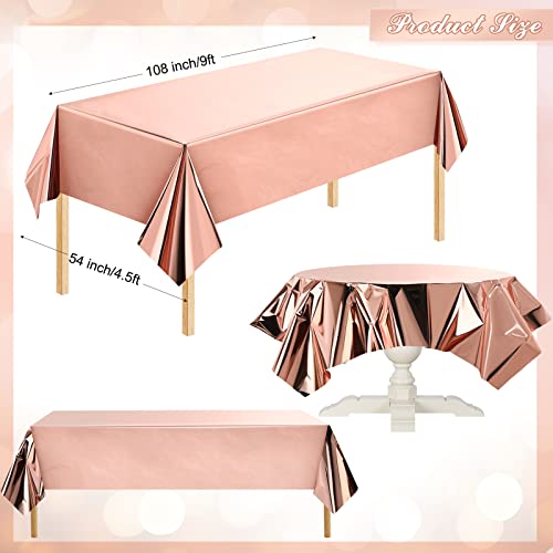 12 Pack Rose Gold Foil Tablecloth Party Rectangular Metallic Table Covers 54 x 108 Inch Shiny Plastic Table Cloths Waterproof Holographic for Christmas Birthday Wedding Anniversary Party Supplies