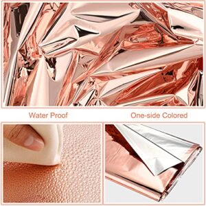 12 Pack Rose Gold Foil Tablecloth Party Rectangular Metallic Table Covers 54 x 108 Inch Shiny Plastic Table Cloths Waterproof Holographic for Christmas Birthday Wedding Anniversary Party Supplies