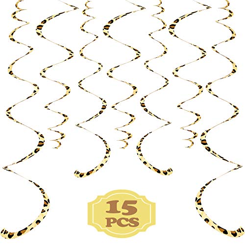 15 Pcs Cheetah Party Supplies Leopard Hanging Swirls Whirls Animal Print Party Decorations Cheetah Whirls for Birthday Baby Shower Jungle Animal Themed Party Graduation Wedding Celebration