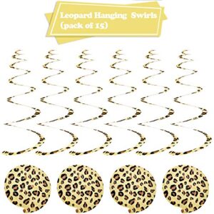 15 Pcs Cheetah Party Supplies Leopard Hanging Swirls Whirls Animal Print Party Decorations Cheetah Whirls for Birthday Baby Shower Jungle Animal Themed Party Graduation Wedding Celebration