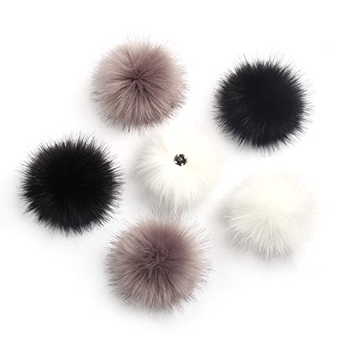 Pack of 6 Detachable Faux Fox Fur Pom Poms for Hats with Snap 4.3inch/11CM DIY Handmade Accessories (Hot Mix)