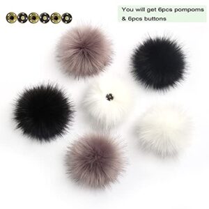 Pack of 6 Detachable Faux Fox Fur Pom Poms for Hats with Snap 4.3inch/11CM DIY Handmade Accessories (Hot Mix)