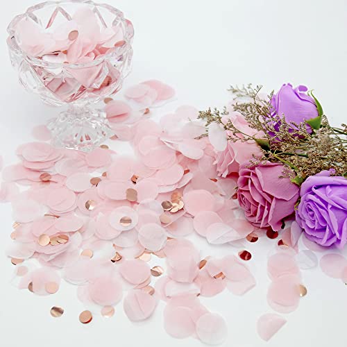 Round Tissue Confetti Glitter,Rose Gold Pink White Paper Tissue Confetti Dots for Wedding Birthday Party Decorations,1.76oz