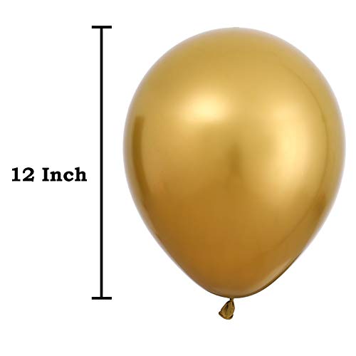 BALONAR 3.2g 12Inch 100pcs Metallic Chrome Balloon in Gold for Wedding Birthday Party Decoration (Gold)