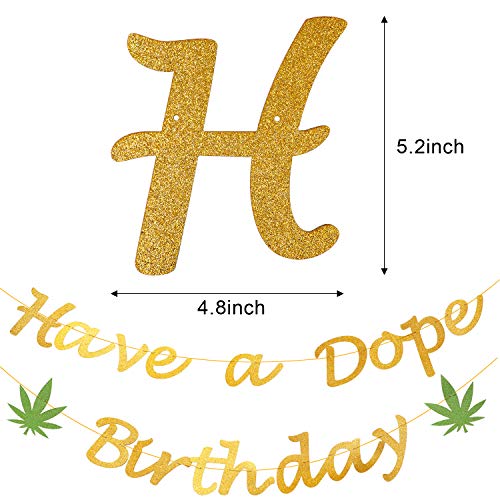 2 Pieces Pot Leaves Birthday Banner Glittery Green Weed Leaves Banner Gold Letter Banner for Birthday Party Decoration Supplies