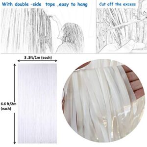 Moohome 2 Pack White Foil Fringe Curtain, Fringe Backdrop Curtains for Birthday Wedding Engagement Bridal Shower Bachelorette Party Decorations