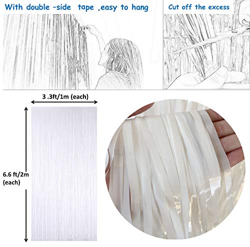 Moohome 2 Pack White Foil Fringe Curtain, Fringe Backdrop Curtains for Birthday Wedding Engagement Bridal Shower Bachelorette Party Decorations