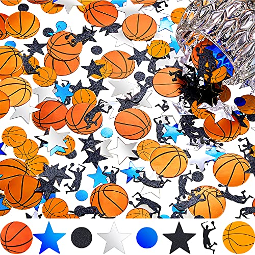 400 Pieces Basketball Confetti Black Basketball Player Confetti Glittery Star Confetti Sequin Round Confetti Sequin for Birthday, Baby Shower, Basketball theme Party Supplies