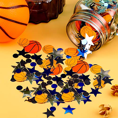 400 Pieces Basketball Confetti Black Basketball Player Confetti Glittery Star Confetti Sequin Round Confetti Sequin for Birthday, Baby Shower, Basketball theme Party Supplies