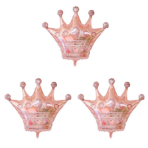 3Pcs Crown Balloons Foil Helium Mylar Balloon Rose Gold,For Birthday Party Decorations