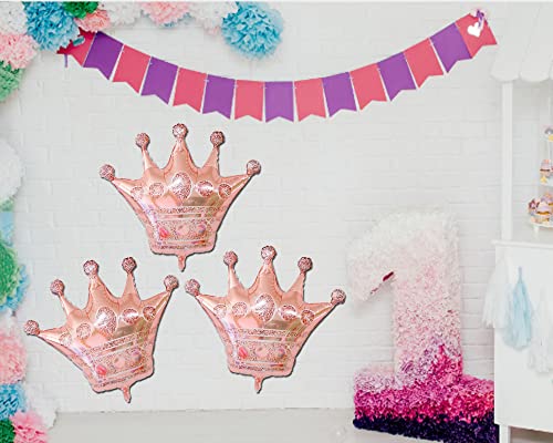 3Pcs Crown Balloons Foil Helium Mylar Balloon Rose Gold,For Birthday Party Decorations