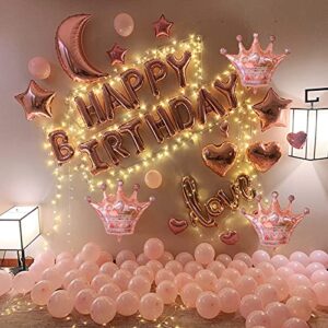 3Pcs Crown Balloons Foil Helium Mylar Balloon Rose Gold,For Birthday Party Decorations