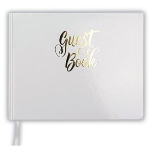 samsill white guest book with gold foil – guestbook hardcover with lines for name, address and notes – 7″ x 9″ wedding guest book / registry book – 120 pages