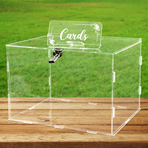 Fowecelt Clear Acrylic Wedding Card Box with Lock, Rustic Card Box for Wedding Reception Bridal Shower Birthday Baby Shower Graduation