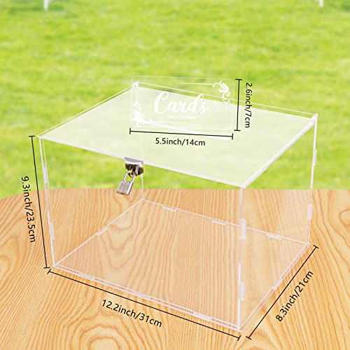 Fowecelt Clear Acrylic Wedding Card Box with Lock, Rustic Card Box for Wedding Reception Bridal Shower Birthday Baby Shower Graduation