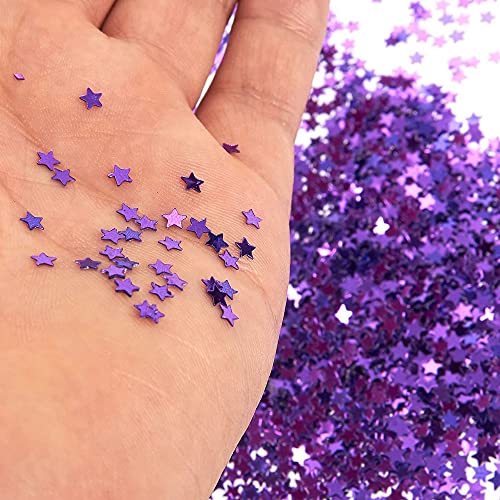 Star Confetti - Metallic Glitter Foil Confetti Star Sequins - Ideal for Balloons, Tables, Art Crafts, Wedding Festival Decor, Bachelorette Party Supplies, DIY Decorations - Purple, 0.1 Inches, 7-Ounce