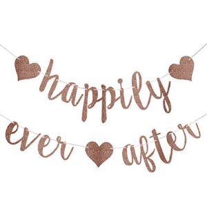 happily ever after banner rose gold glitter, bachelorette wedding party banner bridal shower banner rose gold, wedding engagement party supplies