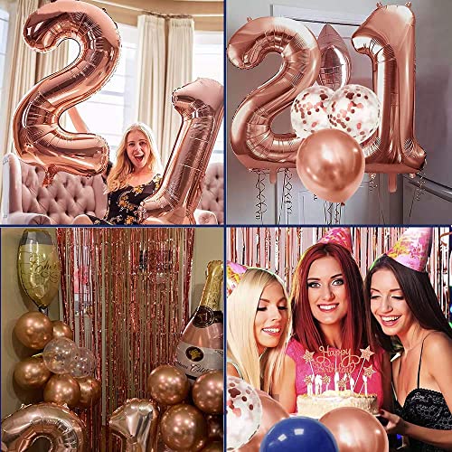 21, 21st Birthday Decorations for Her | Navy Blue Rose Gold Happy 21st Birthday Party Decorations for Her | 21 Number Balloons for 21 Birthday Decor