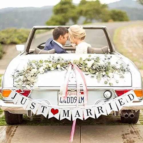 JUST MARRIED Wedding Banner Set, Wedding Decorations for Reception, Bridal Shower and Engagement Photo Prop,Car Decorations